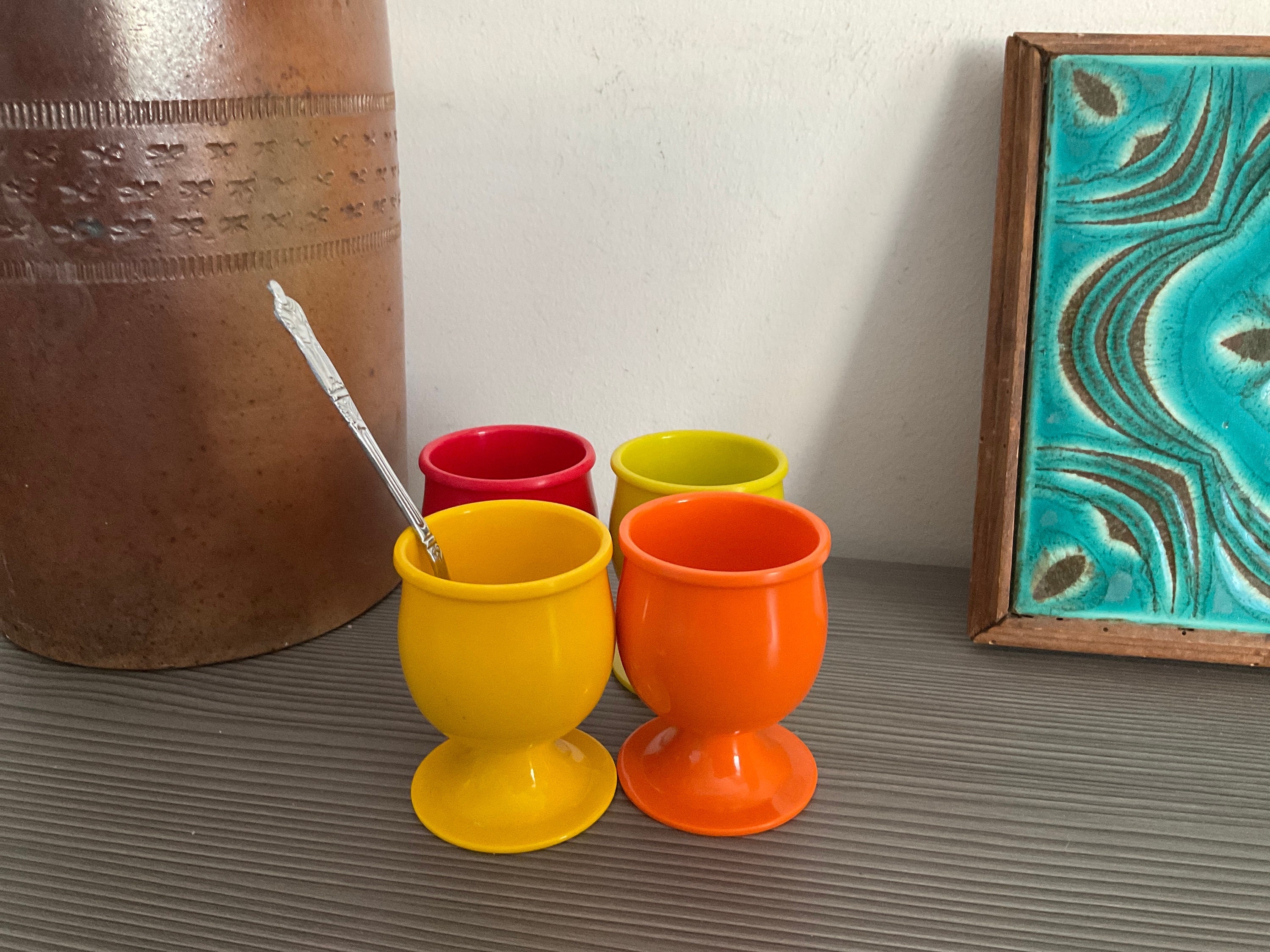 4 Vintage Melamine Funky Egg Cups, Ultra Bright Retro Egg Cups - Etsy