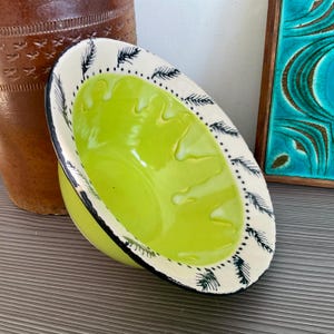 Striking Studio Pottery Bowl, Lime Green Drip Glazed Dish With Hand ...