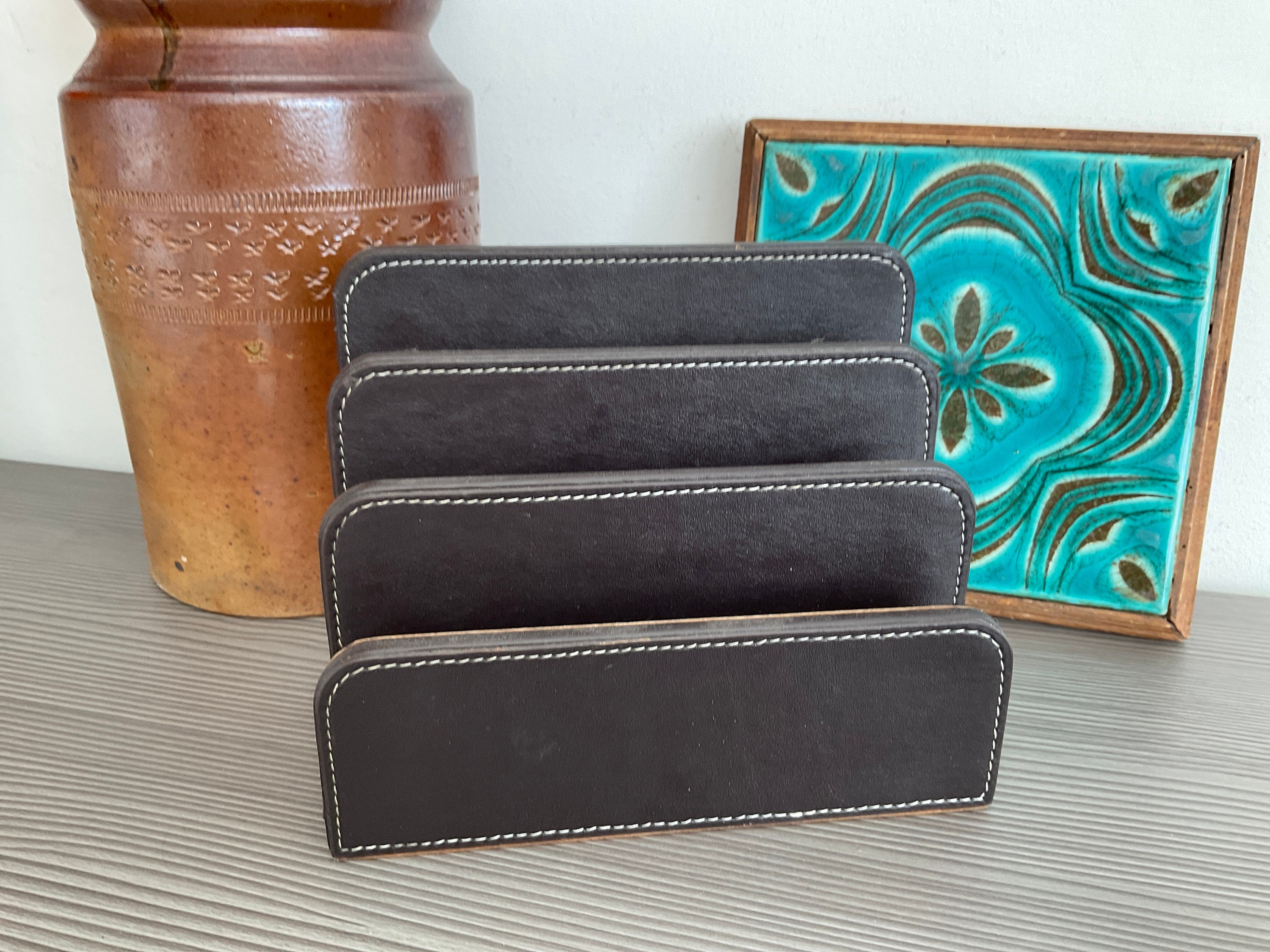 Smart Faux Leather Letter Rack, Brown Leatherette 3 Section Desk Tidy ...