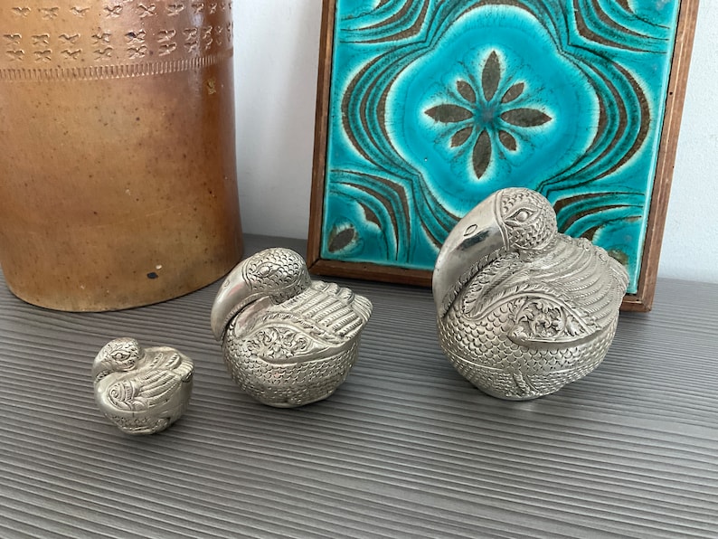 3x Nesting Cambodian Silver Betel Boxes, Sm Med Large Ornate Bird ...