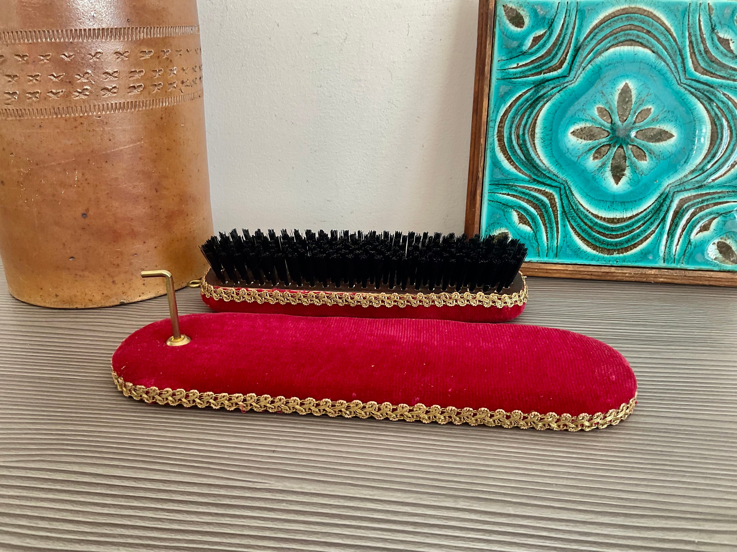 Vintage French Velvet Clothes Brush With Wall Mount - 1940s La Redoute ...