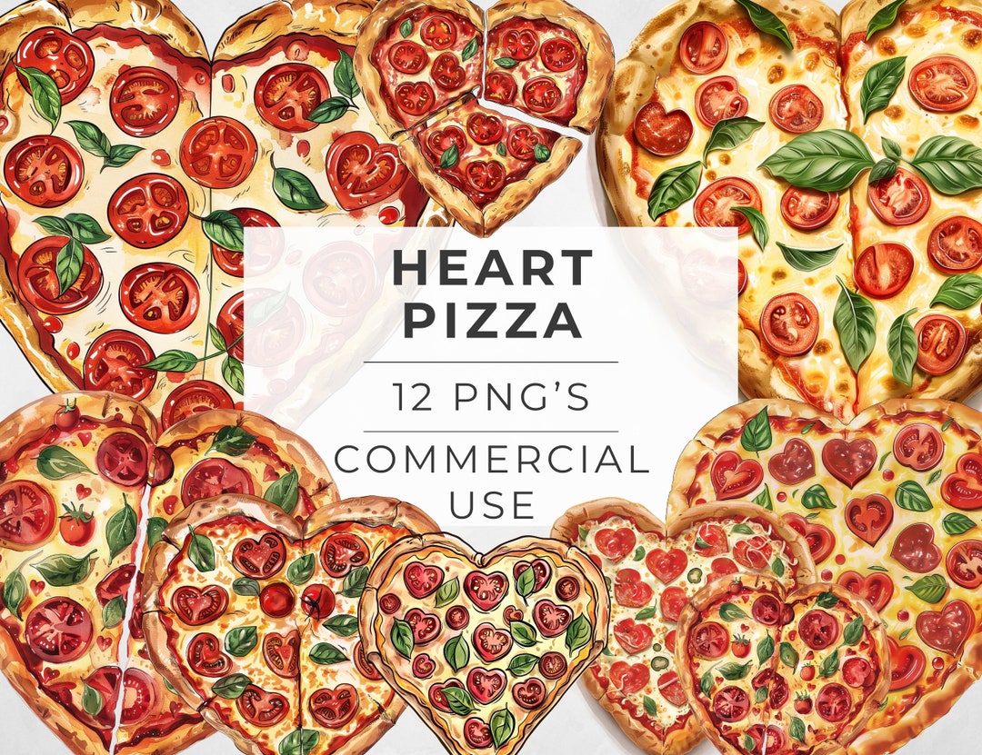 Heart Pizza Clipart, Valentines Day, Watercolor, Pizza Party, Heart ...