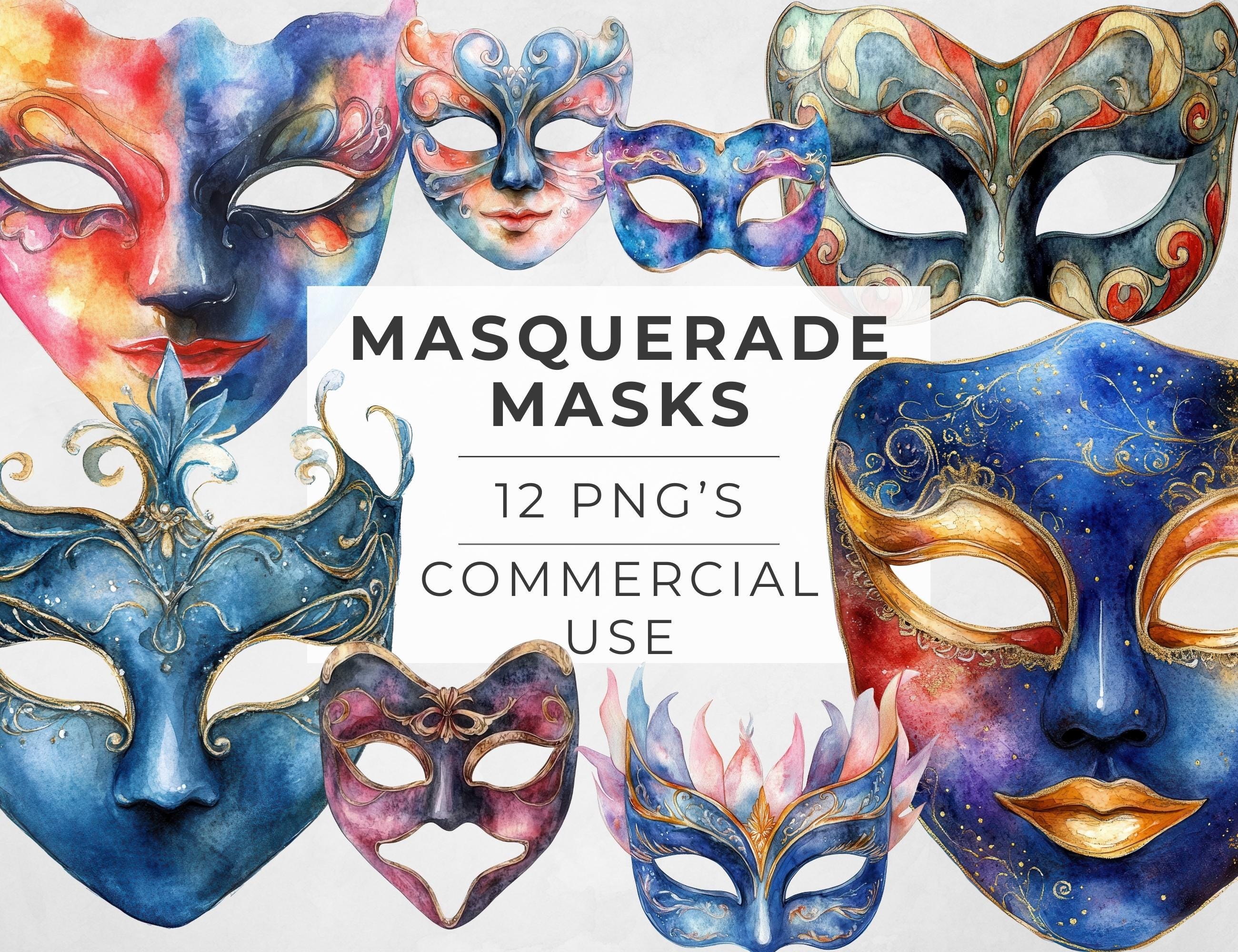 Masquerade Clipart, Watercolor Carnival, Mardi Gras, Festival Mask ...