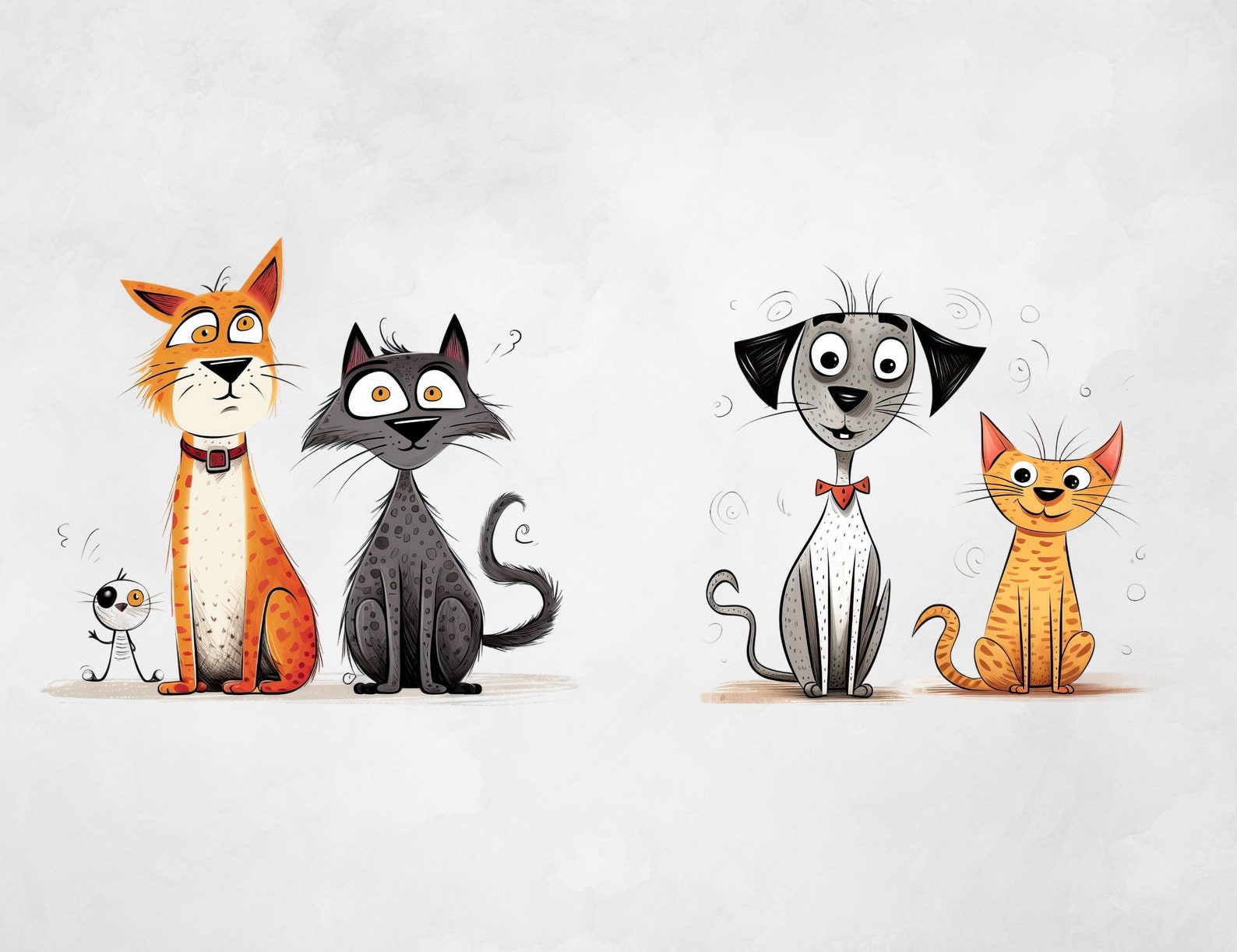 Quirky Cat and Dog Clipart, Whimsical Weird Pets, Scrapbook Ephemera ...