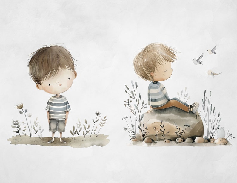 Clipart Whimsical Boy, Mixed Media, Quirky, Male, Junk Journal Images ...