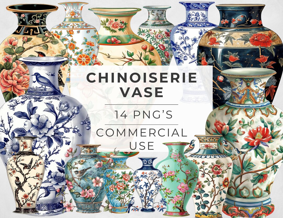Chinoiserie Vase Clipart, Ginger Jar, Blue, Fine Art, Decor, Floral ...