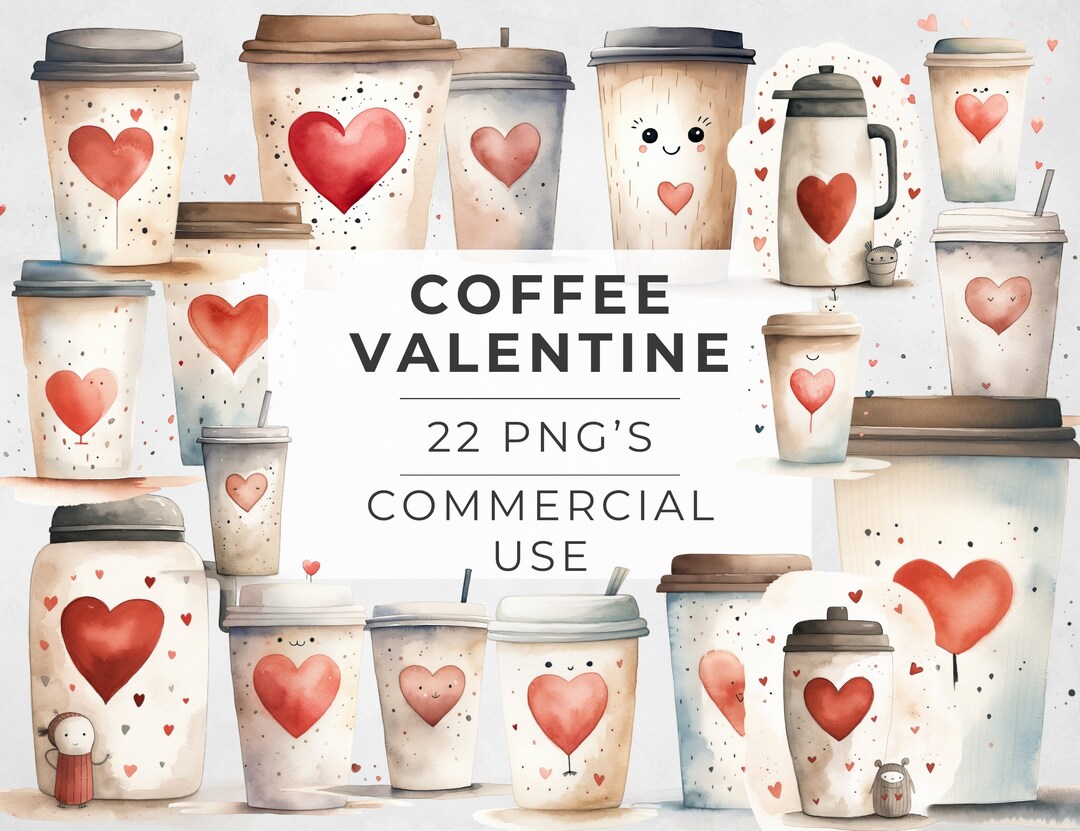Coffee Valentine Clipart, Hot Drinks PNG, Valentines Day Cup, Red Love ...