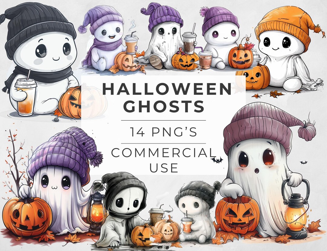 Cute Halloween Ghost Clipart Png, Spooky, Watercolor Halloween Flowers ...