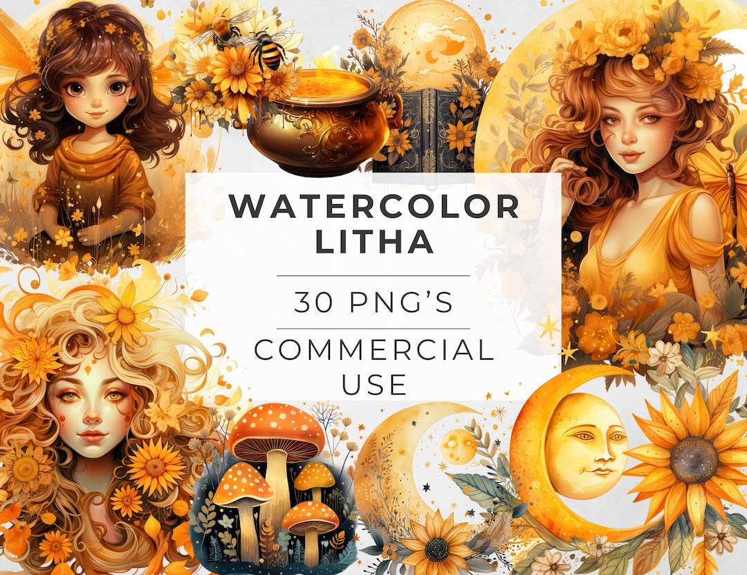 Watercolor Litha Clipart PNG Set, Floral Pagan Holiday Wiccan Art ...