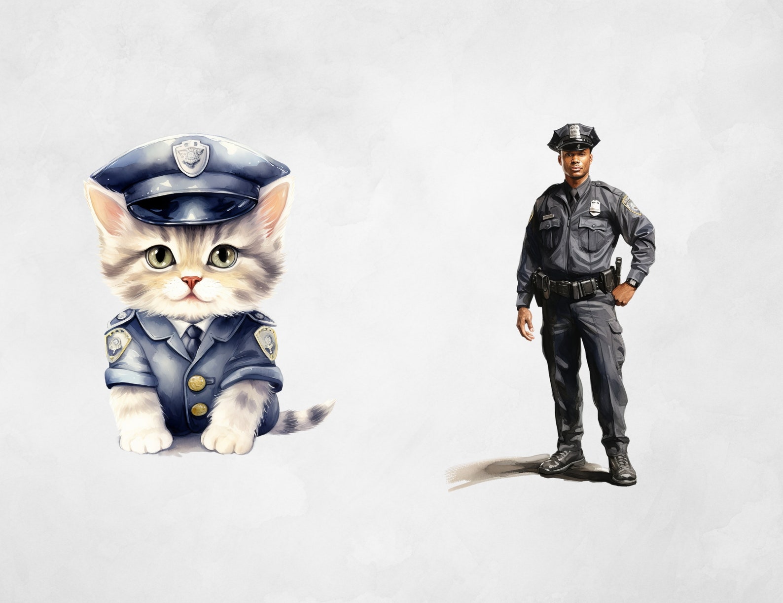 Police Watercolor Clipart, Policeman Policewoman Images, Dog, Cat ...