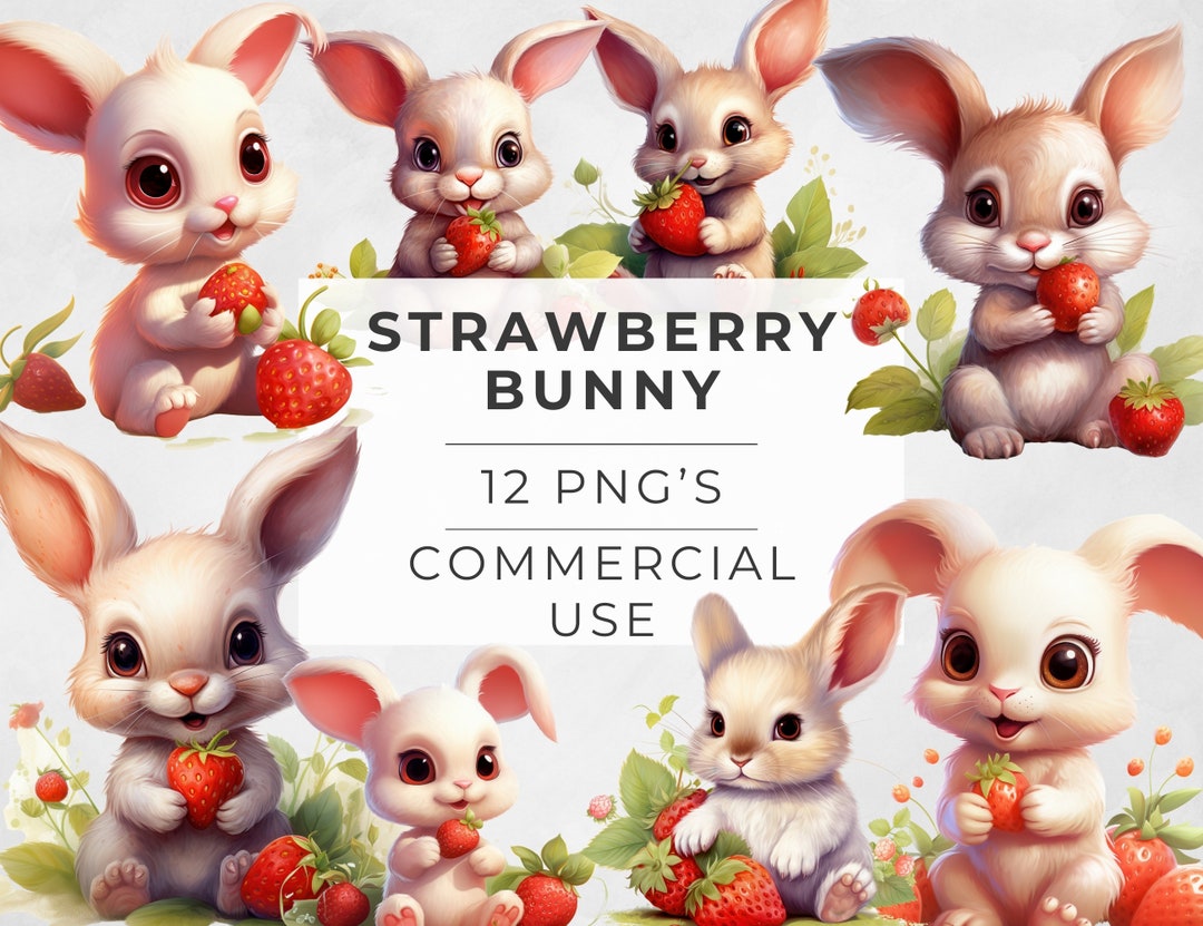 Bunny With Strawberry Clipart, Cute, Strawberries. Rabbit, Fruit ...