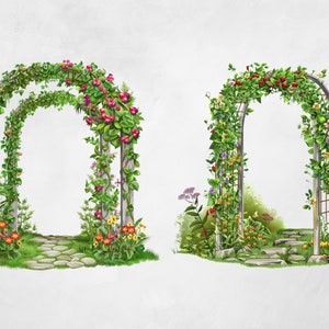 Garden Arch Clipart, Watercolor, Spring, Floral Arch, Garden Entrance ...