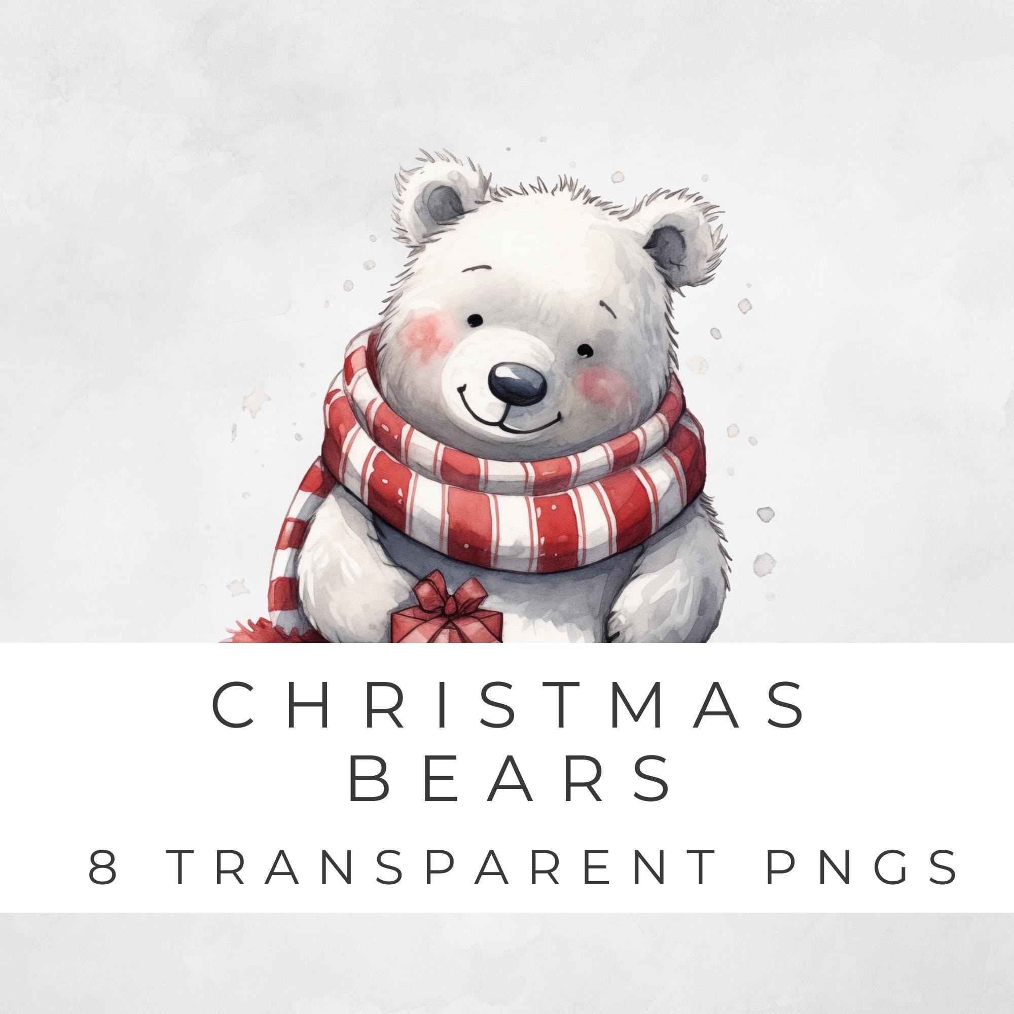Christmas Bears Clipart, Watercolor, Commercial Use, Transparent PNG ...