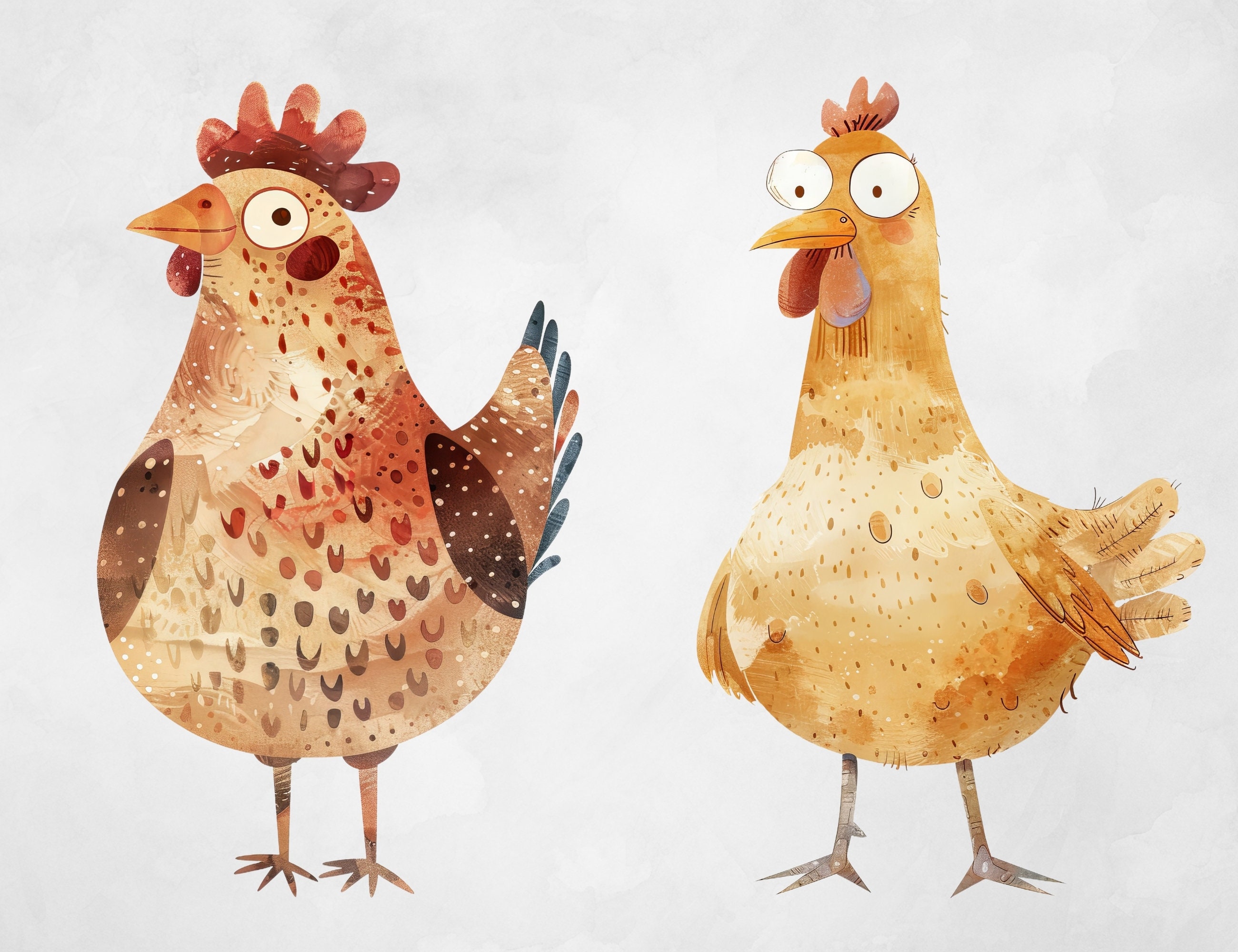 Quirky Chickens Clipart: Watercolor PNG Elements (digital Download) - Etsy