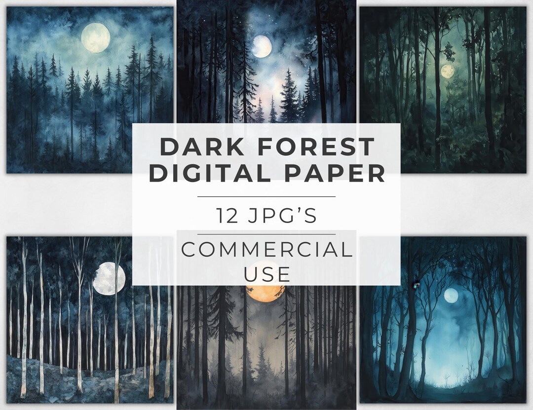Dark Forest Clipart, Watercolor Fantasy Woods Digital Papers, Mystical ...