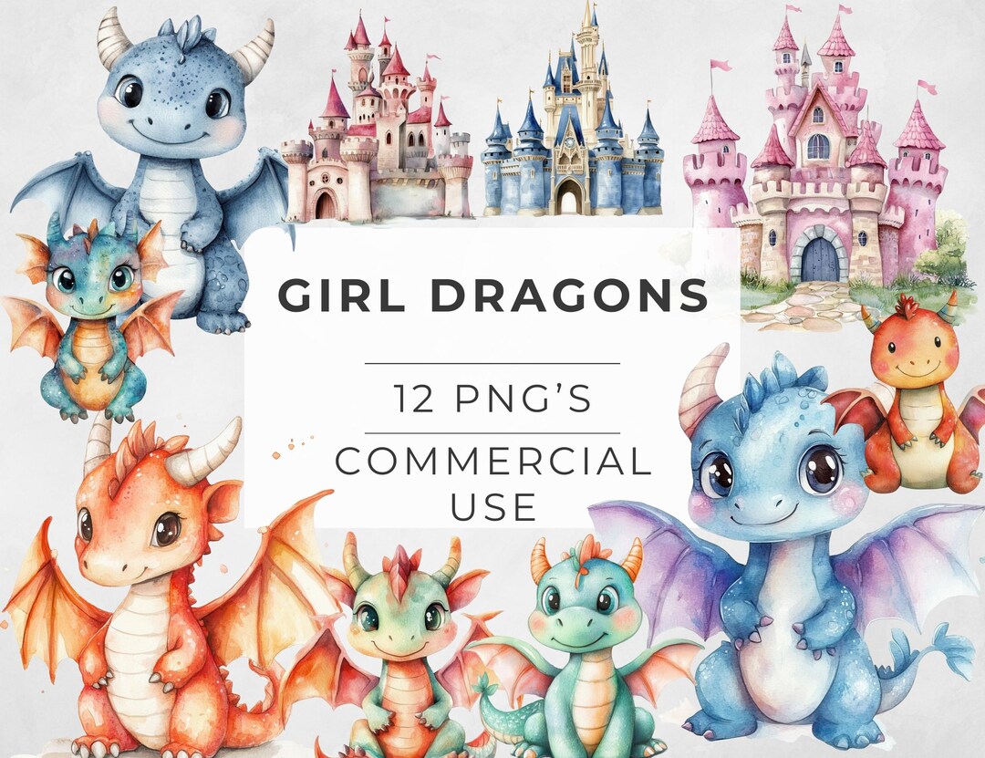 Dragon Clipart Girl, Watercolor Fairy Tale Creature, Mythical Animal ...