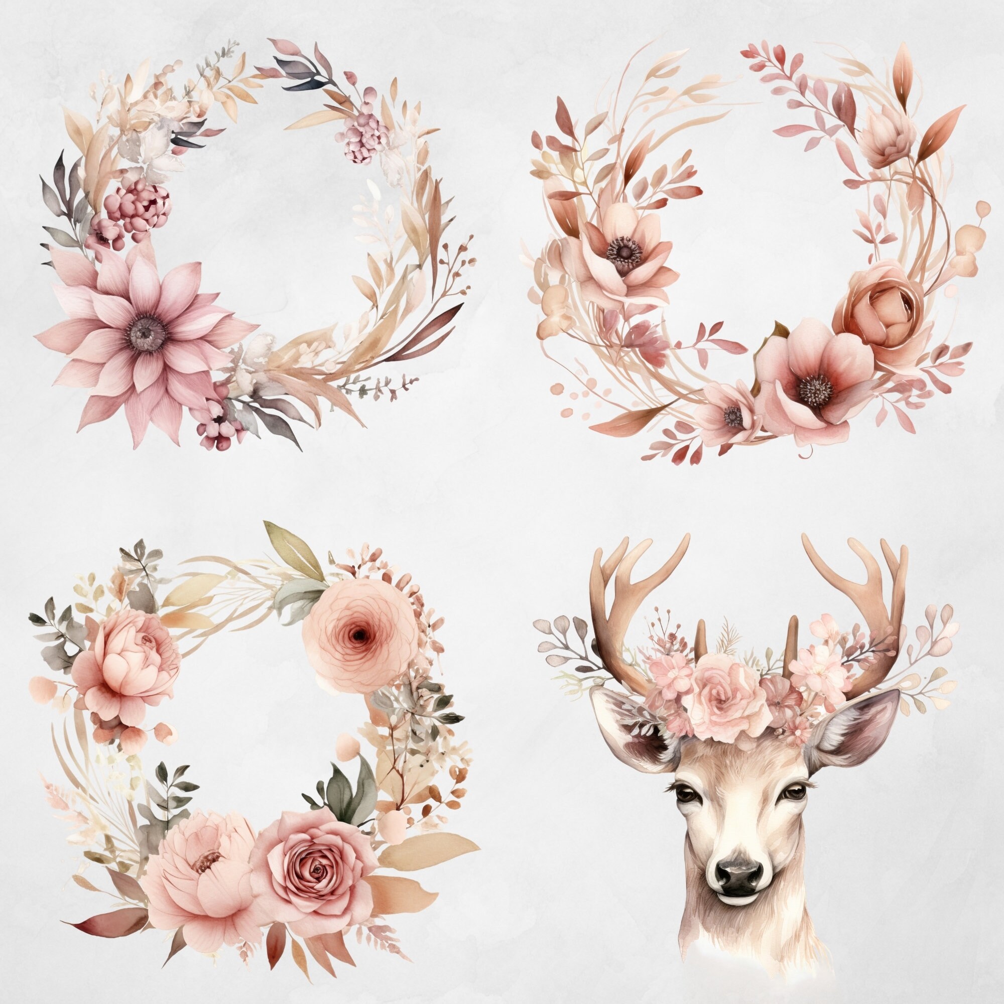 Blush Pink Floral Clipart, Rose Watercolor Flowers Pack, Wedding ...