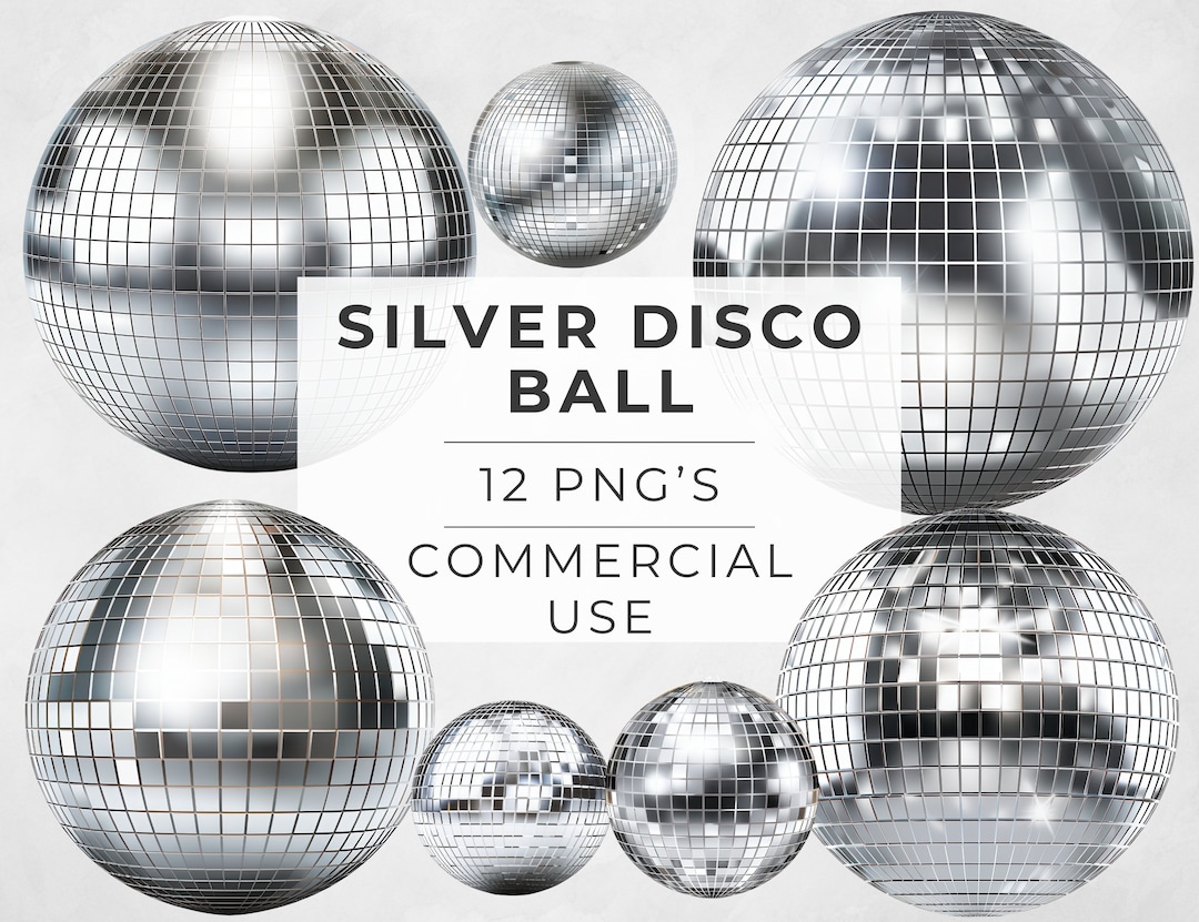 Silver Disco Ball Clipart, Mirror Ball, Retro Disco Ball, Rainbow Ball ...