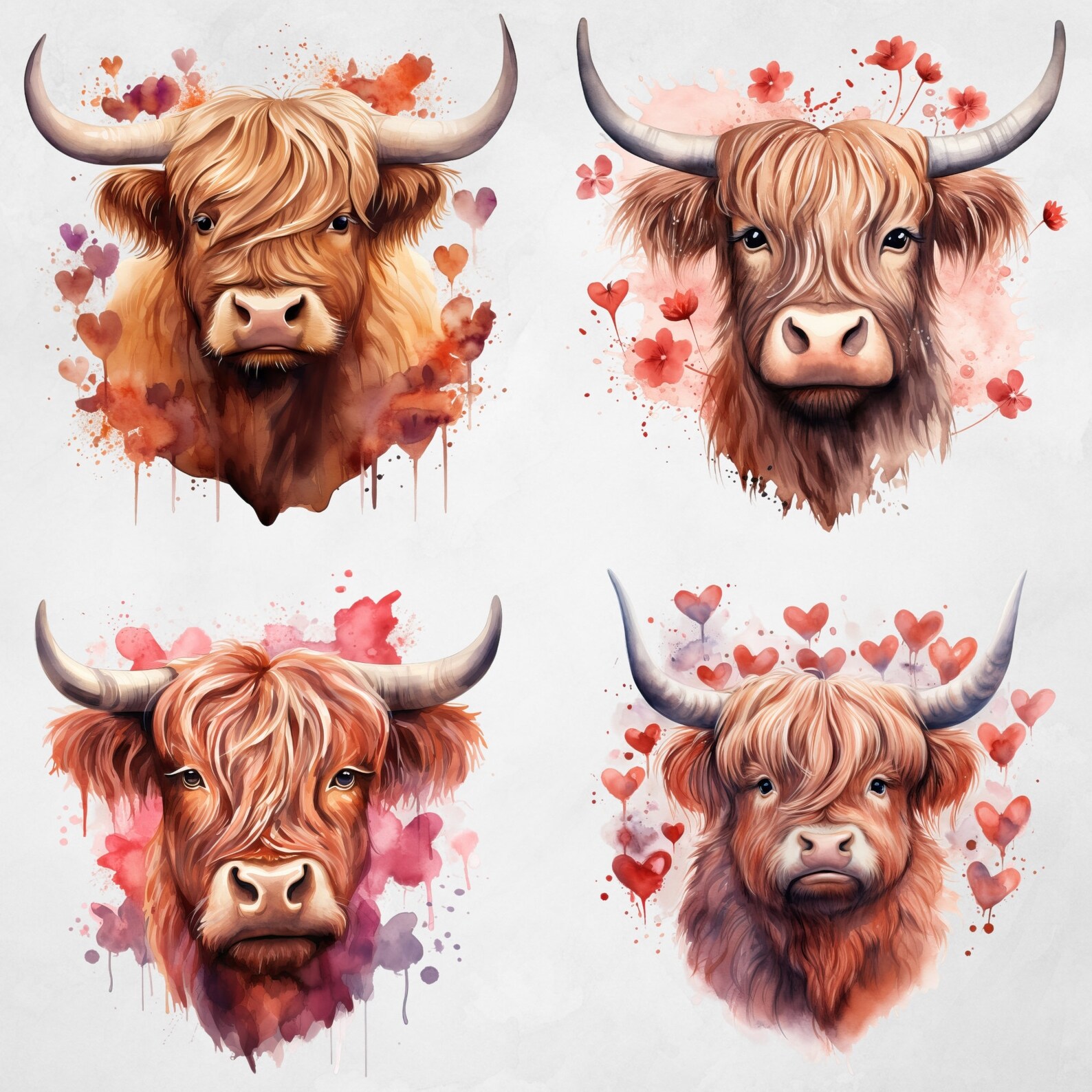 Highland Cow Valentine Clipart, Transparent PNG, Helfer, Cute ...