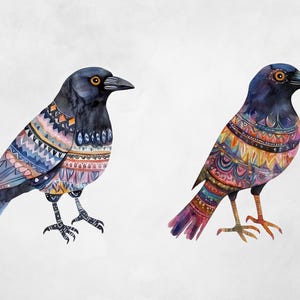 Folk Art Crow Clipart, Watercolor Raven, Mystical Art, Traditional Folk ...