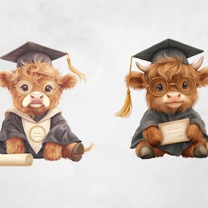 Highland Cow Graduation Clipart, Cute Cow PNG for Sublimation ...