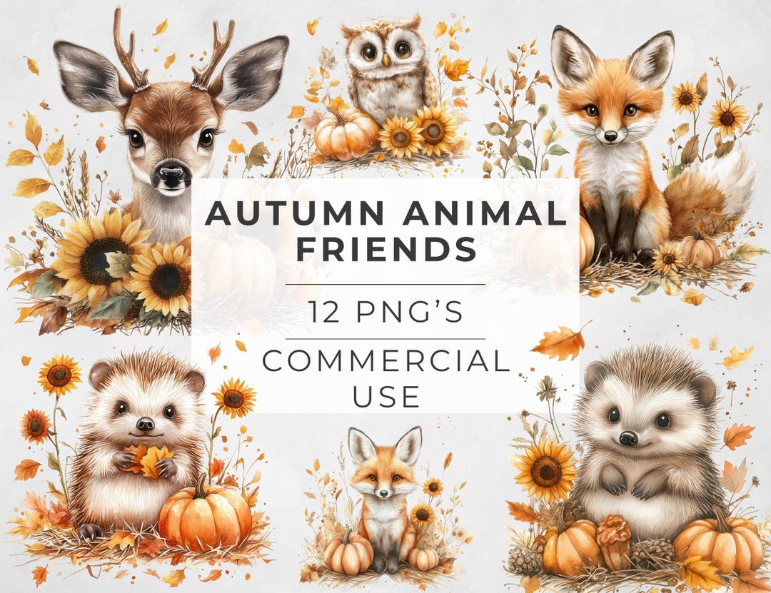 Autumn Animal Friend Clipart, Watercolor Woodland Animals, Deer ...