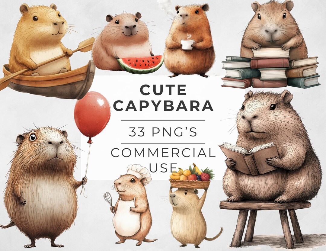 Cute Capybara Clipart Bundle, Cute Digital Art for Scrapbooking and DIY ...