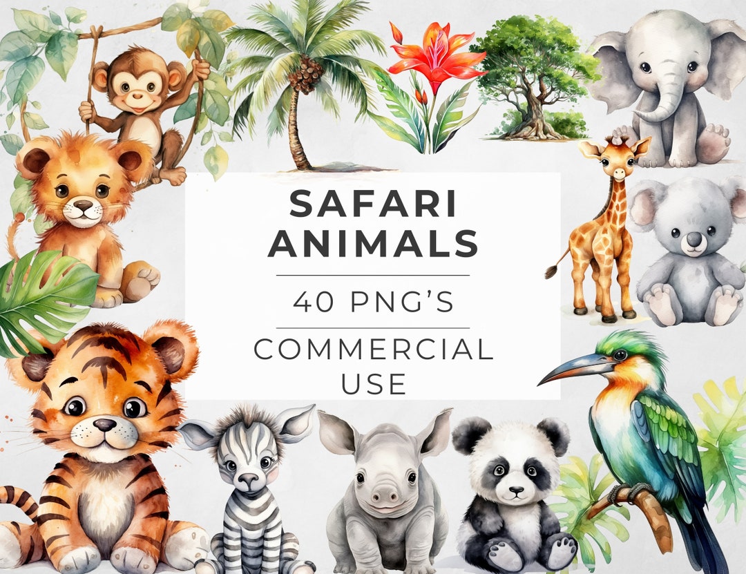 Safari Animals Clipart Bundle, Cute Jungle Babies, Baby Shower Images ...