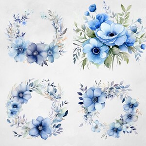 White and Blue Floral Clipart, Watercolor Flowers Pack, Wedding ...