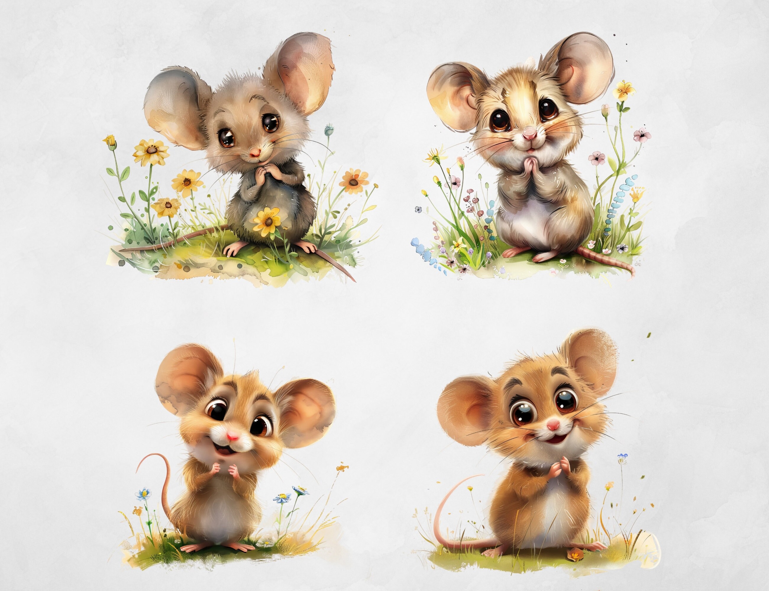 Mouse and Flower Clipart, Digital Download, Card Making, Mixed Media ...