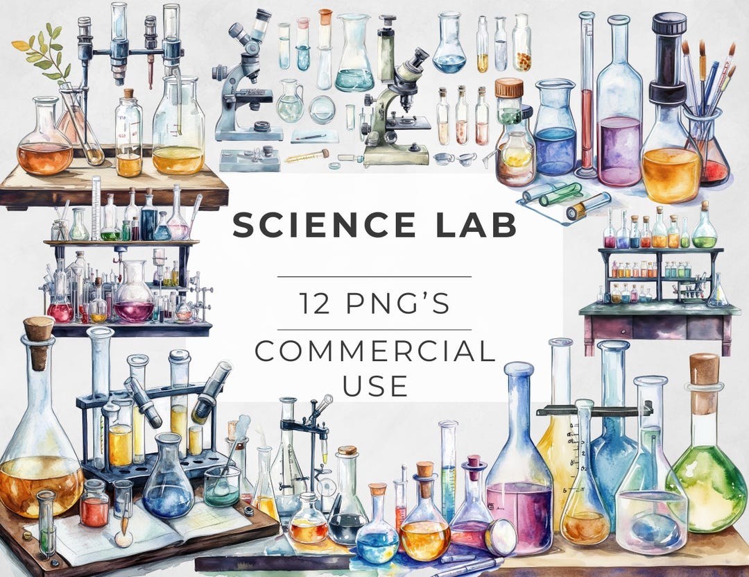 Watercolor Science Lab Clipart: Chemistry Experiments (digital Download ...