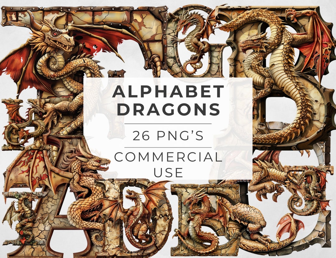 Alphabet Dragon Clipart, Watercolor Letters, Junk Journal and Scrapbook ...
