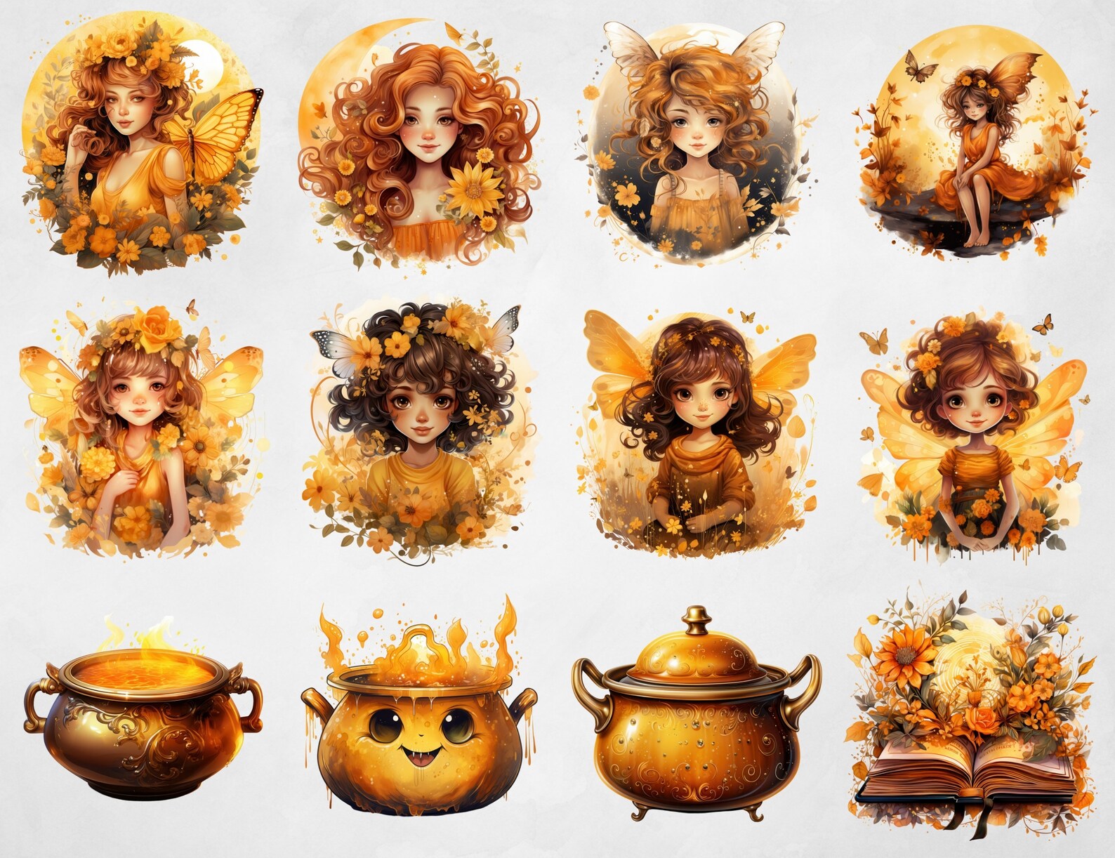 Watercolor Litha Clipart PNG Set, Floral Pagan Holiday Wiccan Art ...