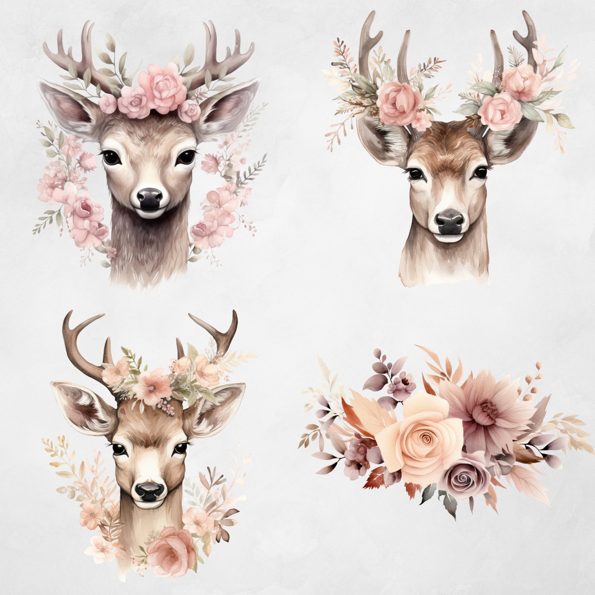 Blush Pink Floral Clipart, Rose Watercolor Flowers Pack, Wedding ...