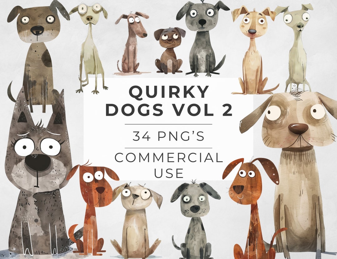 Quirky Dogs, Farm Animals, Whimsical Png Elements, Mixed Media, Digital ...