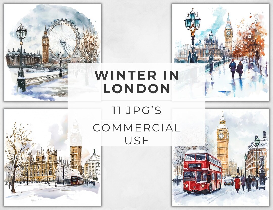 Winter in London Clipart, Digital Papers, Watercolor Jpg's, Scrapbook ...
