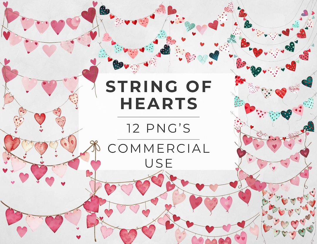 String of Hearts Clipart, Valentine Border, Mug Sublimation, Love is in ...