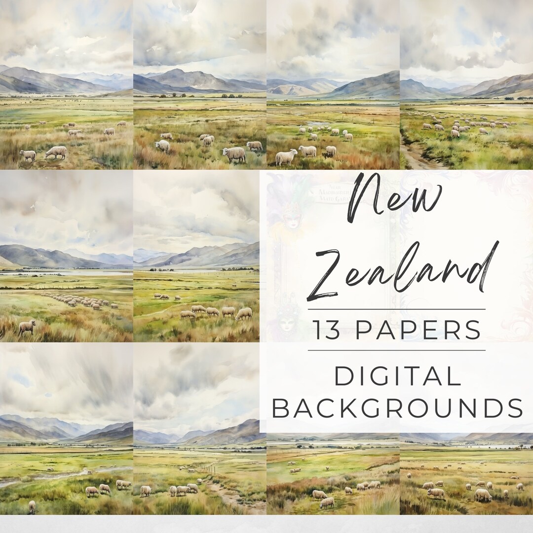 New Zealand Landscape Digital Paper, Sheep, Scenery, Grass, Backgrounds ...