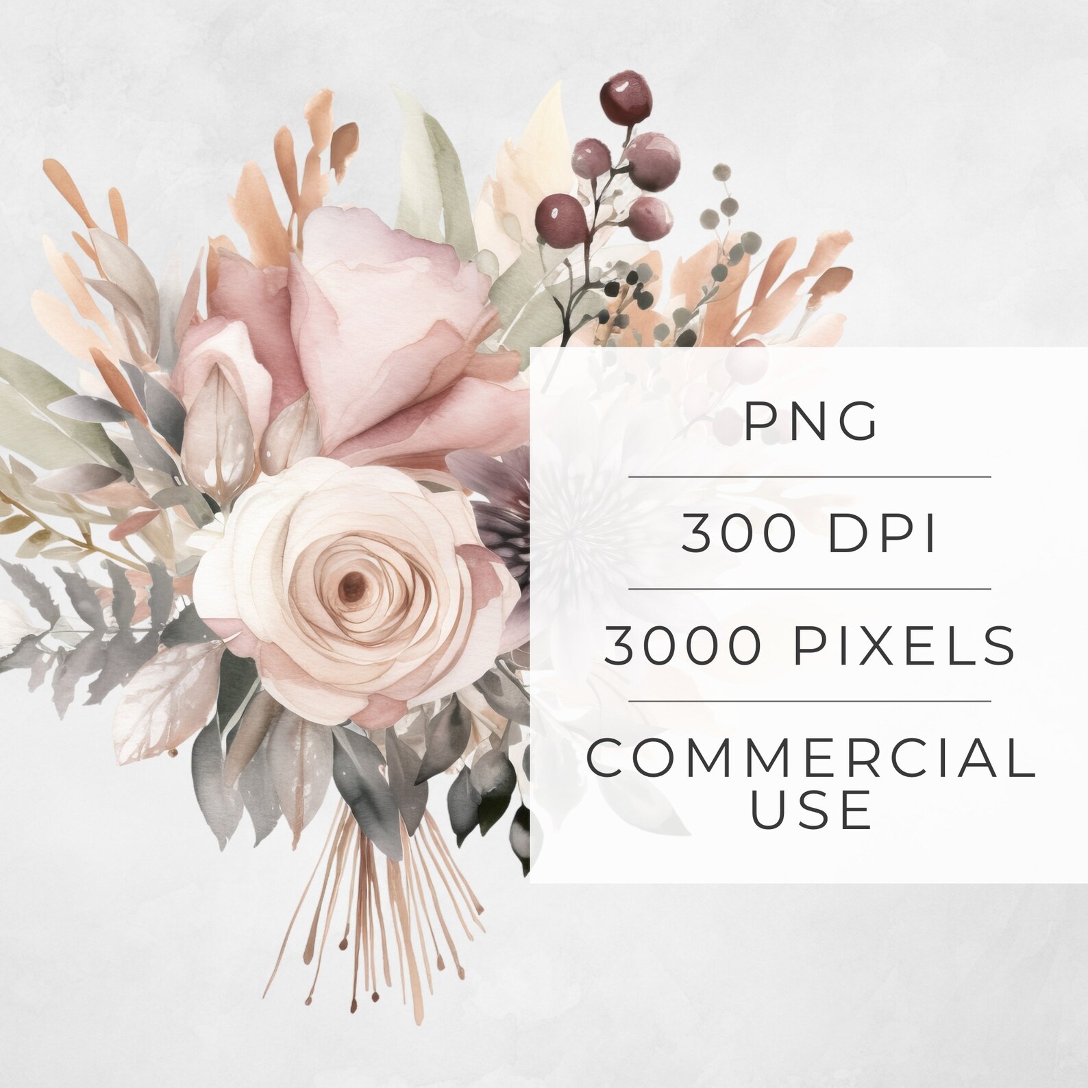 Blush Pink Floral Clipart, Rose Watercolor Flowers Pack, Wedding ...