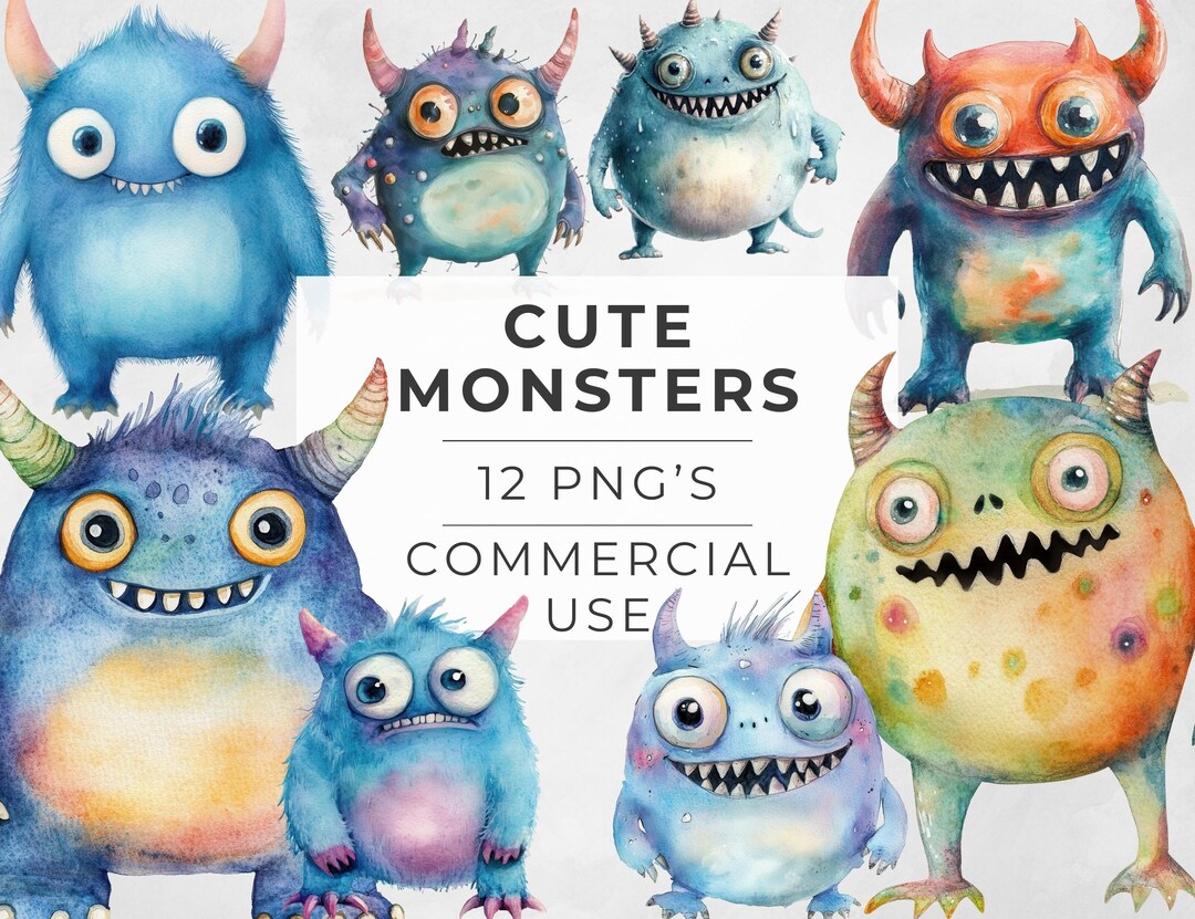 Little Monsters Clipart, Cute Birthday Graphics, Nursery Wall Art ...