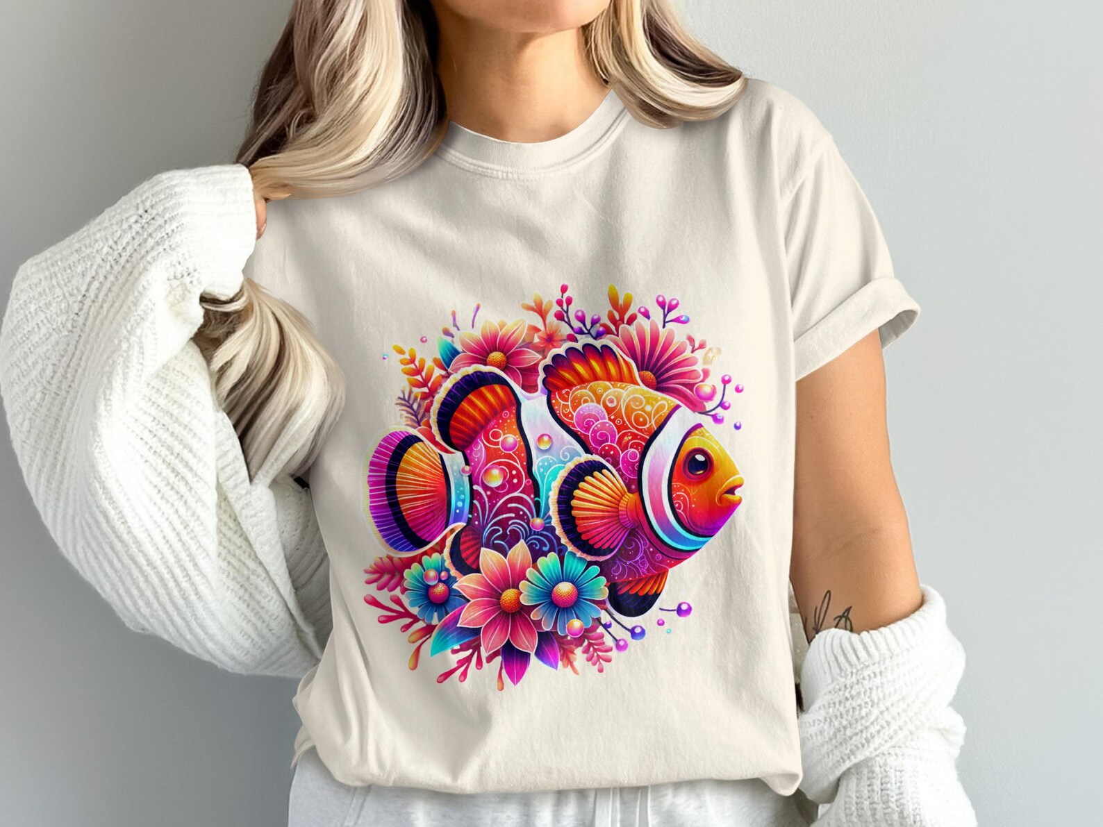 Floral Clownfish PNG: Boho Ocean Clipart (digital Download, 4096x4096px ...