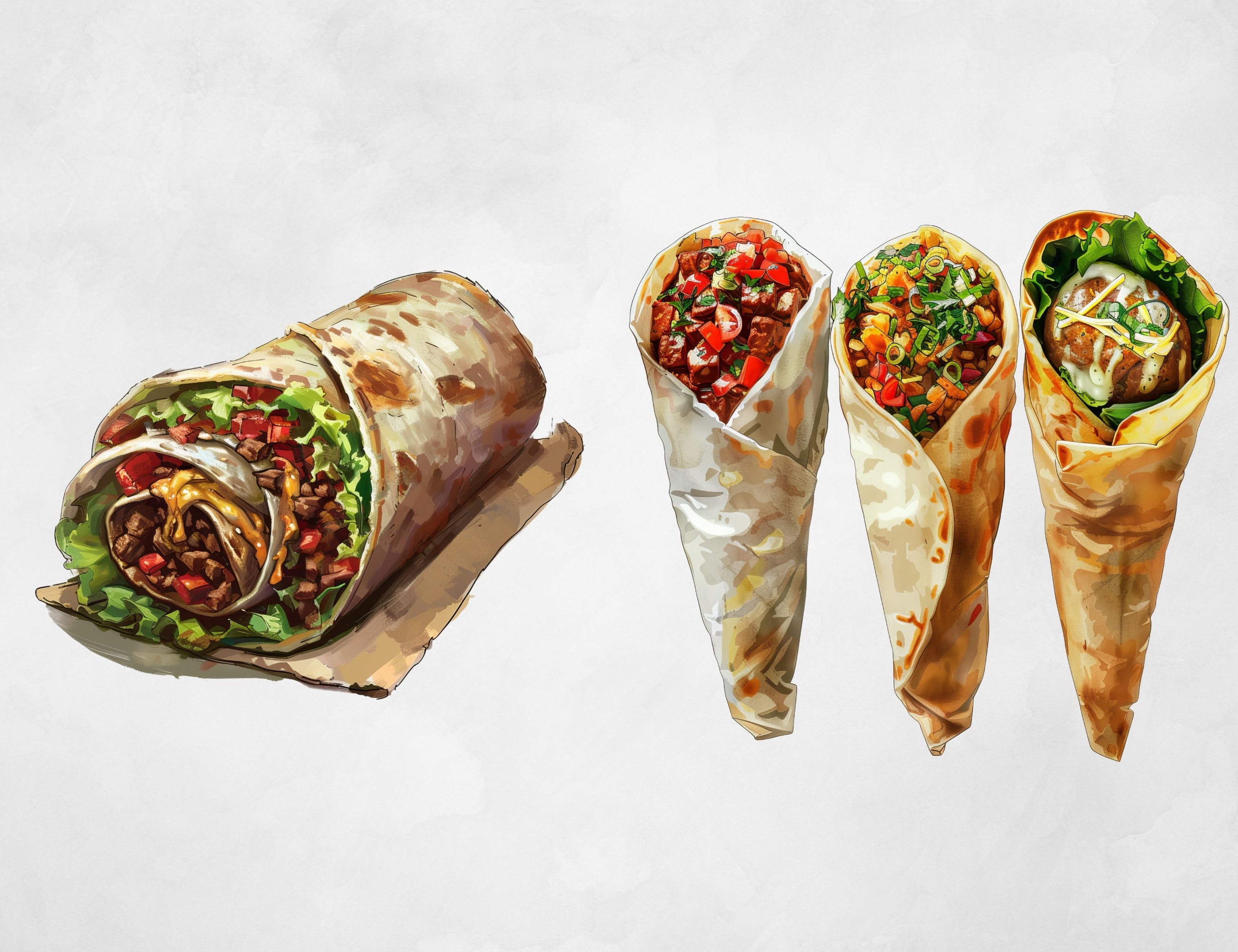 Burrito Clipart, Mexican Food Png, Watercolor Food Illustration, Fast ...