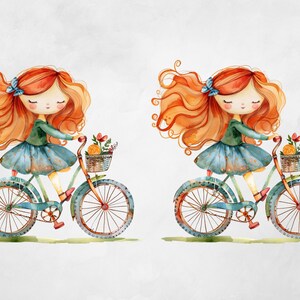 Girl on Bicycle Clipart, Cute Spring, Summer Bike Riding, Watercolor ...