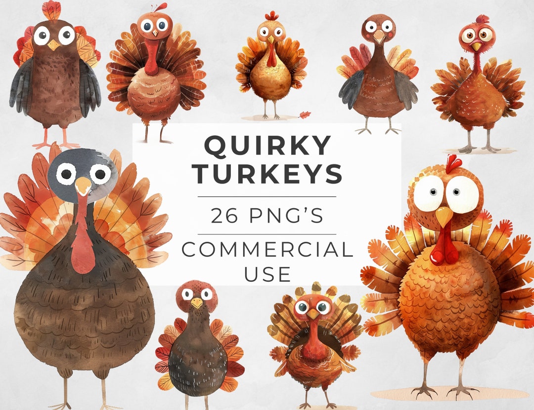 Quirky Turkeys, Farm Animals, Whimsical Png Elements, Mixed Media ...