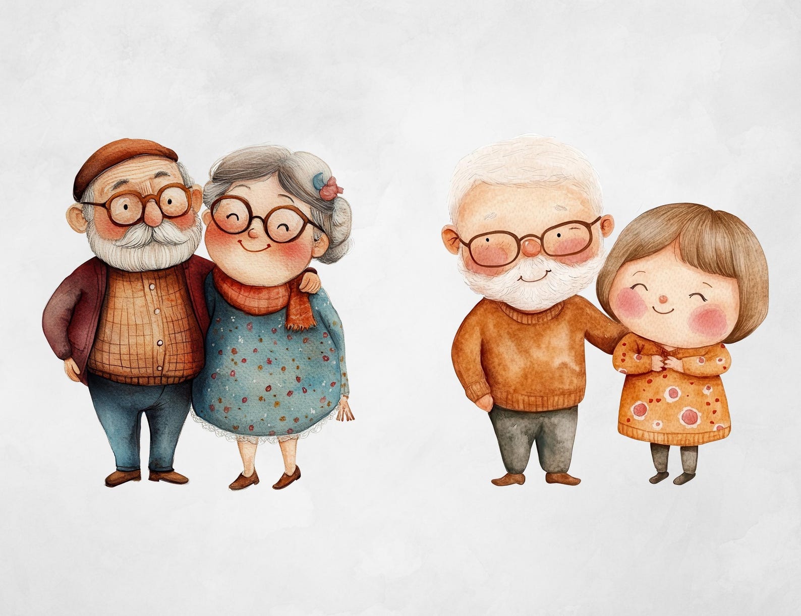 Happy Grandparents Day Clipart, Watercolor Grandpa and Grandma, Elderly ...