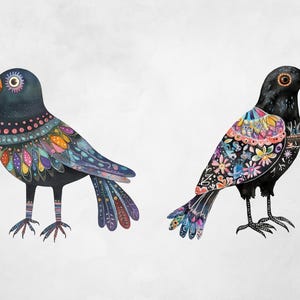 Folk Art Crow Clipart: Watercolor Raven PNG Graphics (digital Download ...