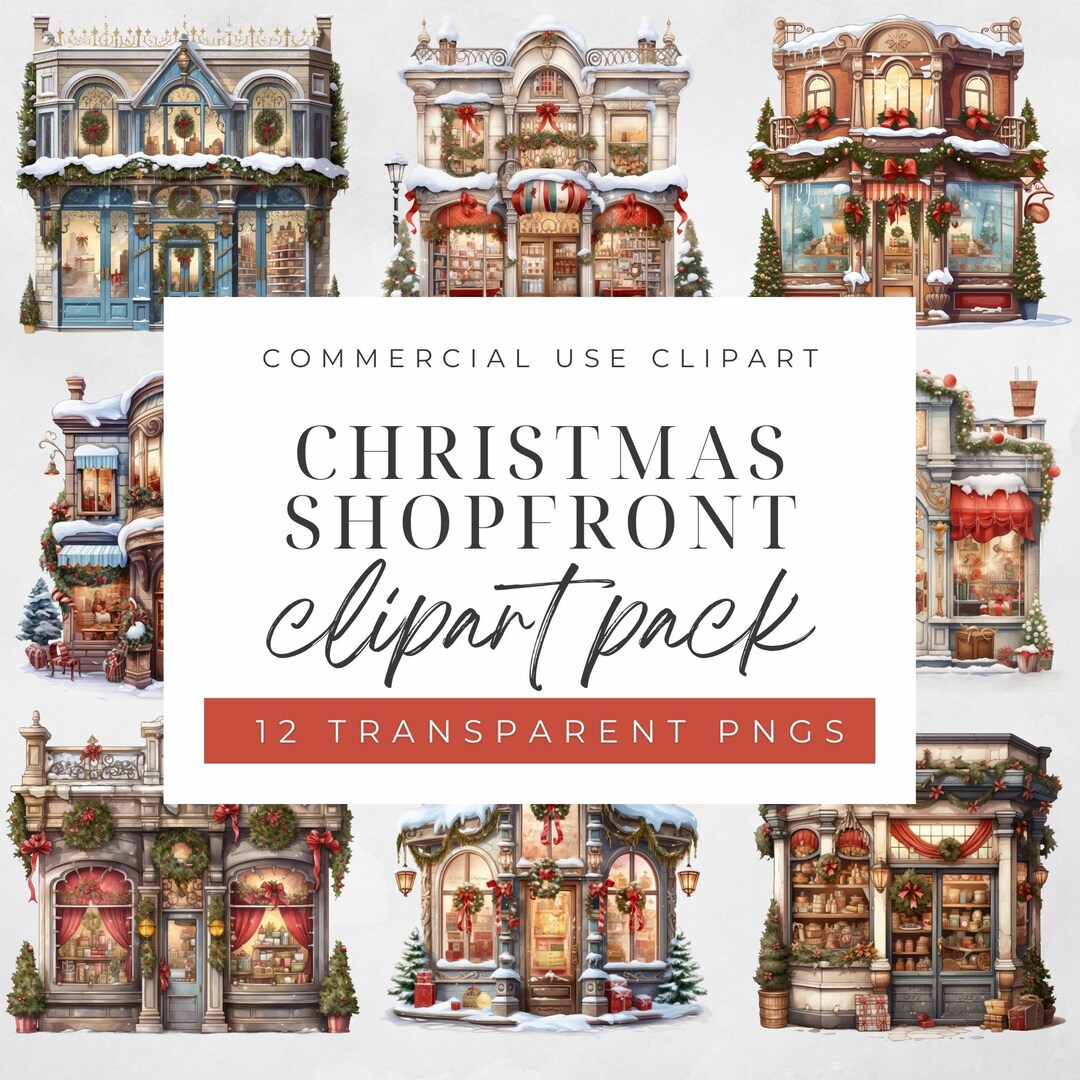 Christmas Storefront Clipart Watercolor Commercial Use - Etsy