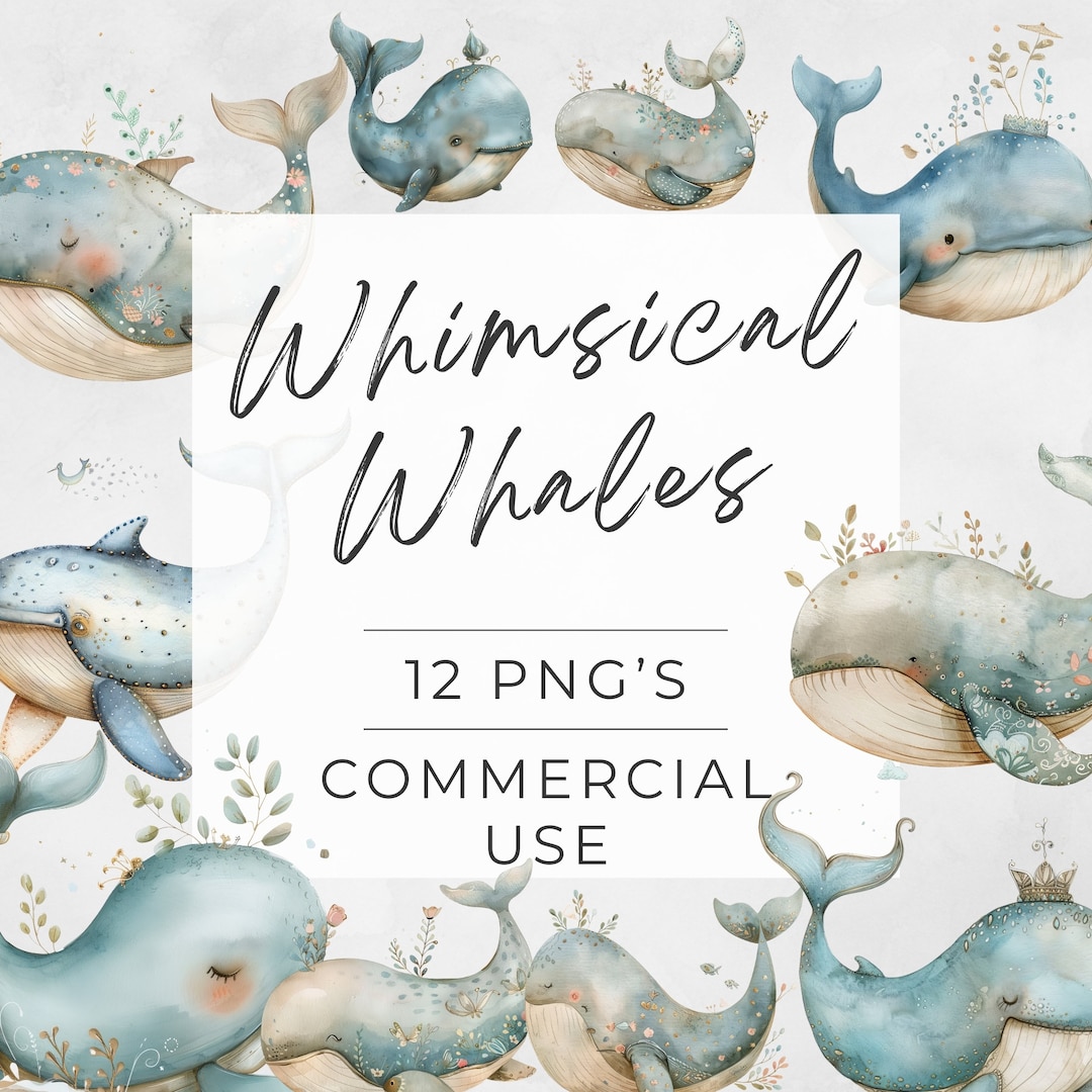 Watercolor Clipart Whale, Whimsical and Cute, Ocean Animals, Quirky ...