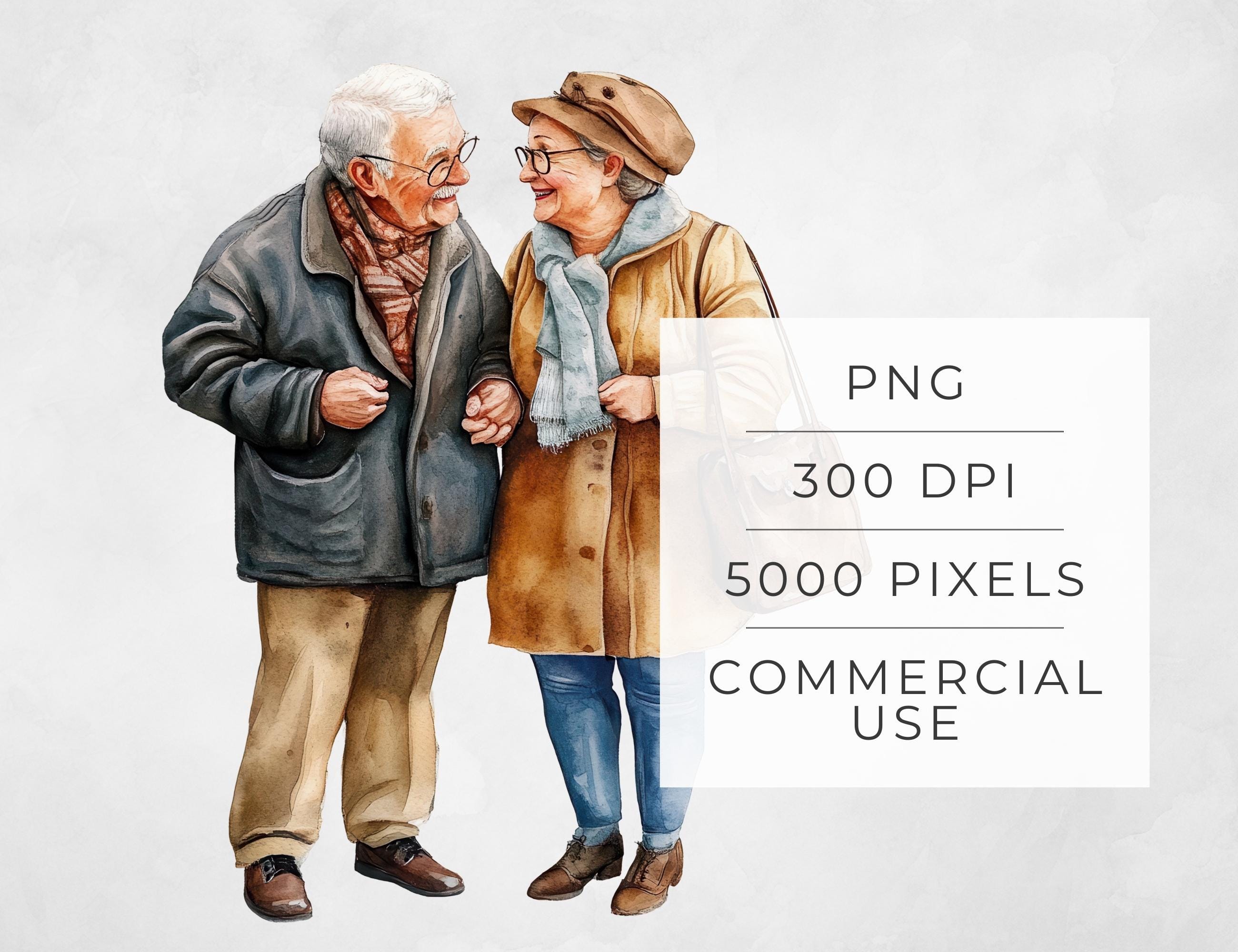 Happy Grandparents Day Clipart, Watercolor Grandpa and Grandma, Elderly ...