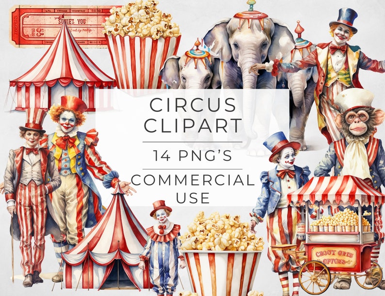Circus Theme Clipart, Carnival, Circus Tent, Big Top, Clown, Monkey ...